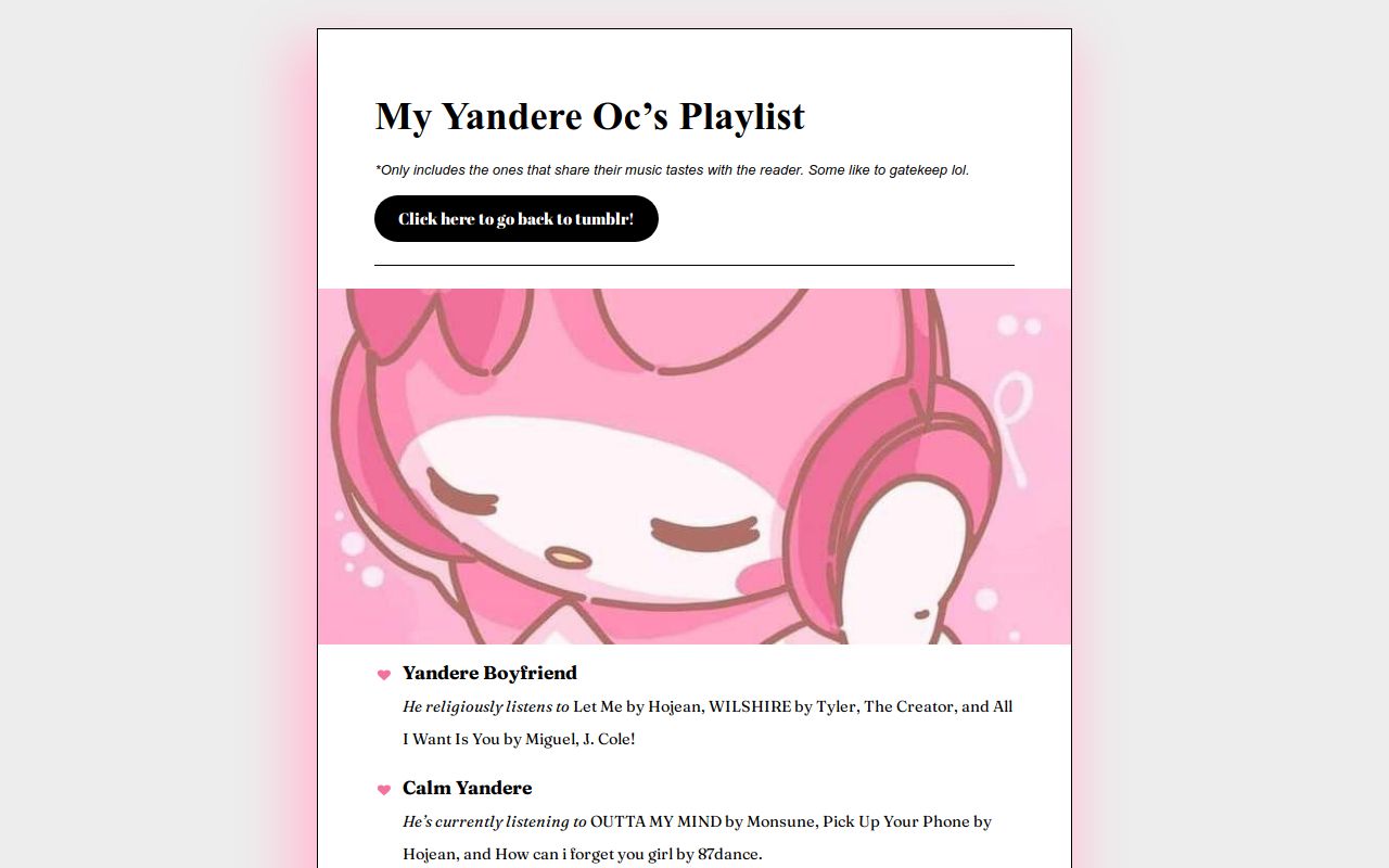 My Yandere Oc's Playlist